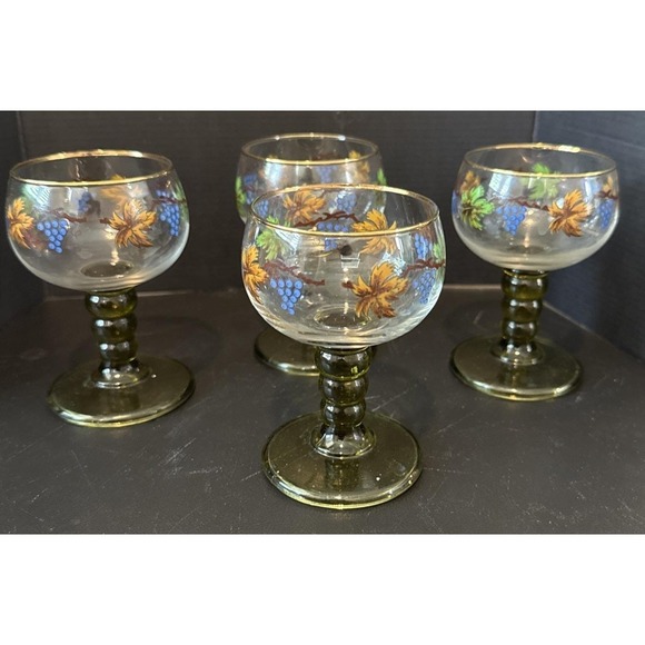 Dining | German Roemer Grape Design Wine Goblets Green Bubble Stem ...